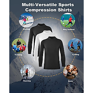Rolimaka 3 Pack Boys' Girls' Thermal Compression Shirt Crew Neck Fleece Lined Base Layer Top Youth Long Sleeve Athletic Soccer Baseball Undershirt XS