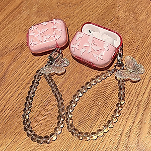 Srddty Compatible with AirPods Case Cute Clear Glitter, Shockproof Soft TPU Protective Airpod Case Cover for Girls Women with Keychain for AirPods 1st & 2nd Generation, Pink Butterfly