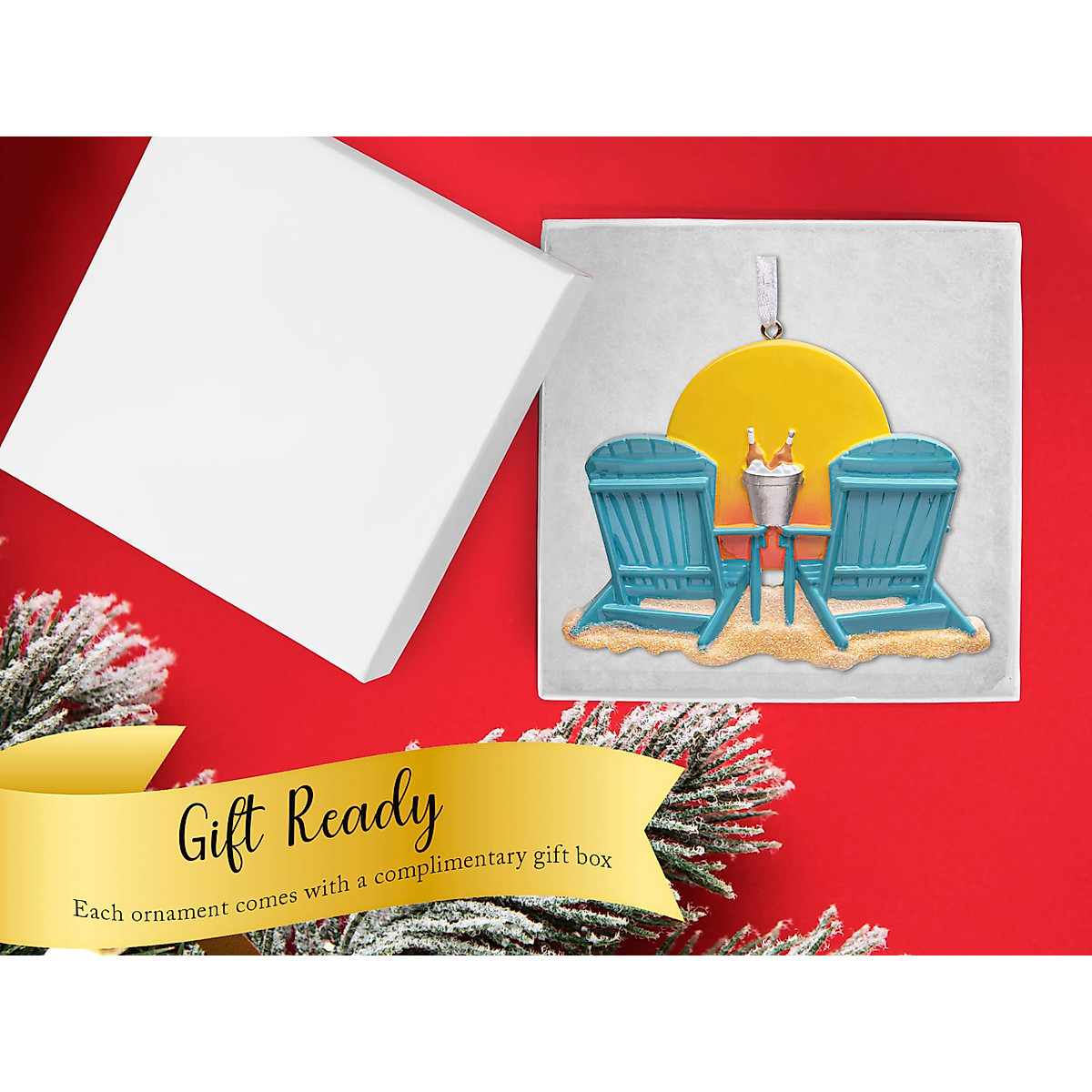 UniqXmas Personalized Beach Chair Couple Christmas Ornament 2023 | Summer Vacation Sunset & Sand Decoration for Xmas Tree | Customized Unique Honeymoon Retirement Keepsake Gift - Custom Name & Year