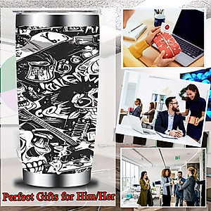 FOCIUZTA 20oz Tumbler with lid, Insulated Cup, Travel Coffee Mug, Ideal for Easter, Gaming Enthusiast, Mother’s Day, Birthday Gifts, Punk Rock Skull Design