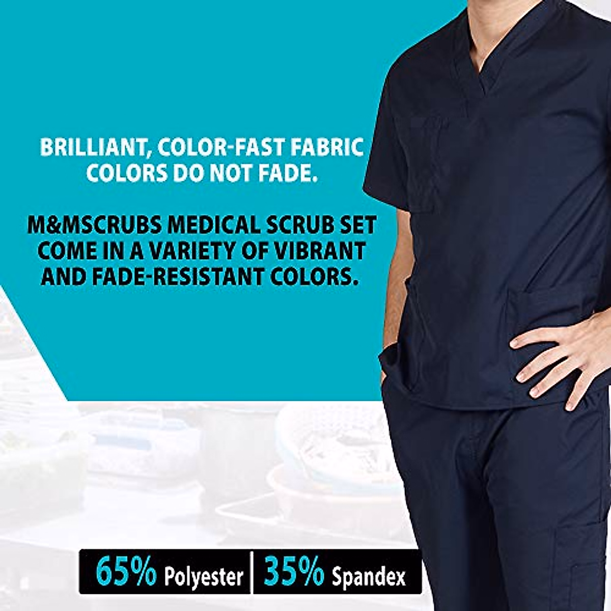 M&M SCRUBS Men Scrub Set Medical Scrub Top and Pants L Black