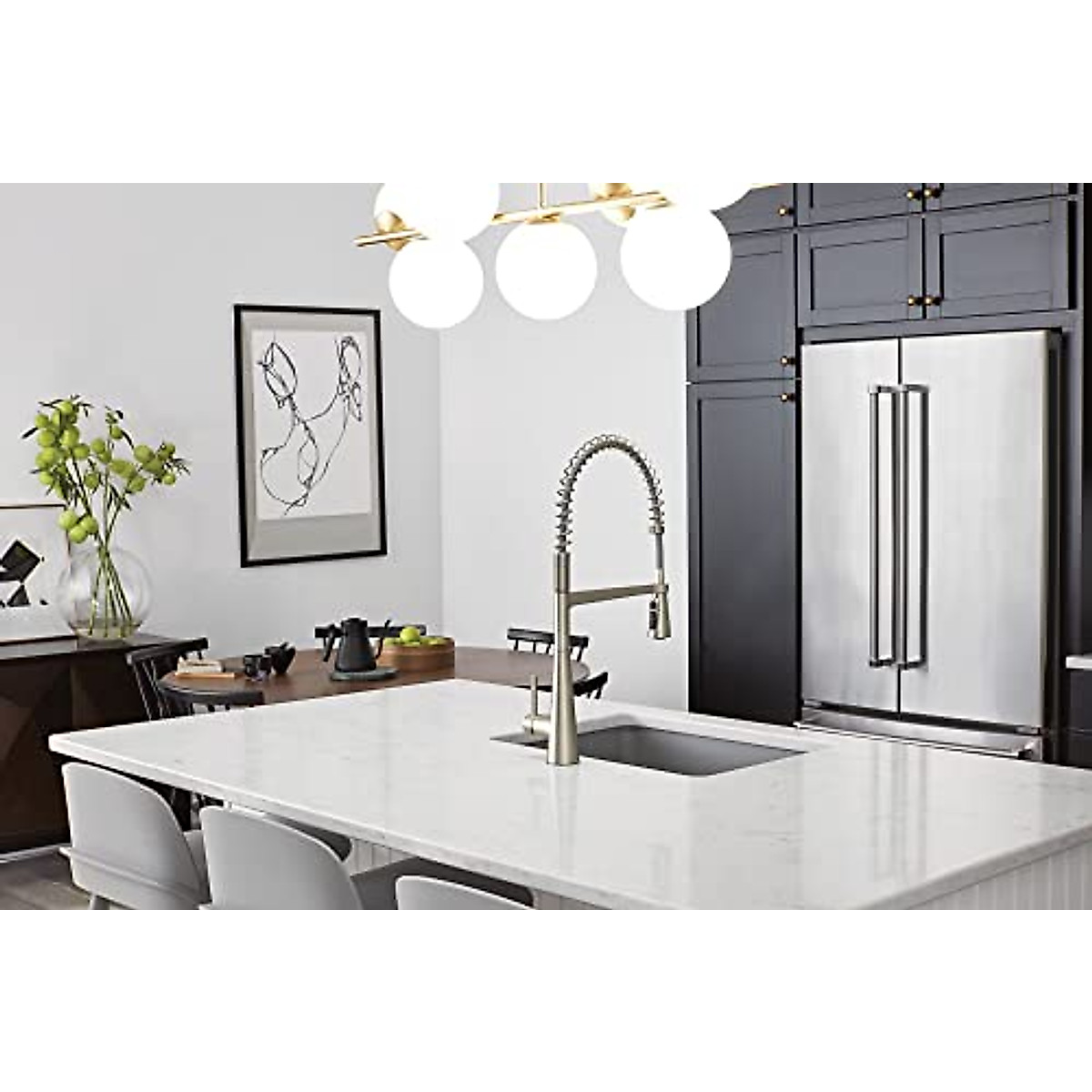 Moen Sleek Spot Resist Stainless One Handle Farmhouse Spring Pulldown Kitchen Faucet with Power Boost for a Faster Clean, 5925SRS