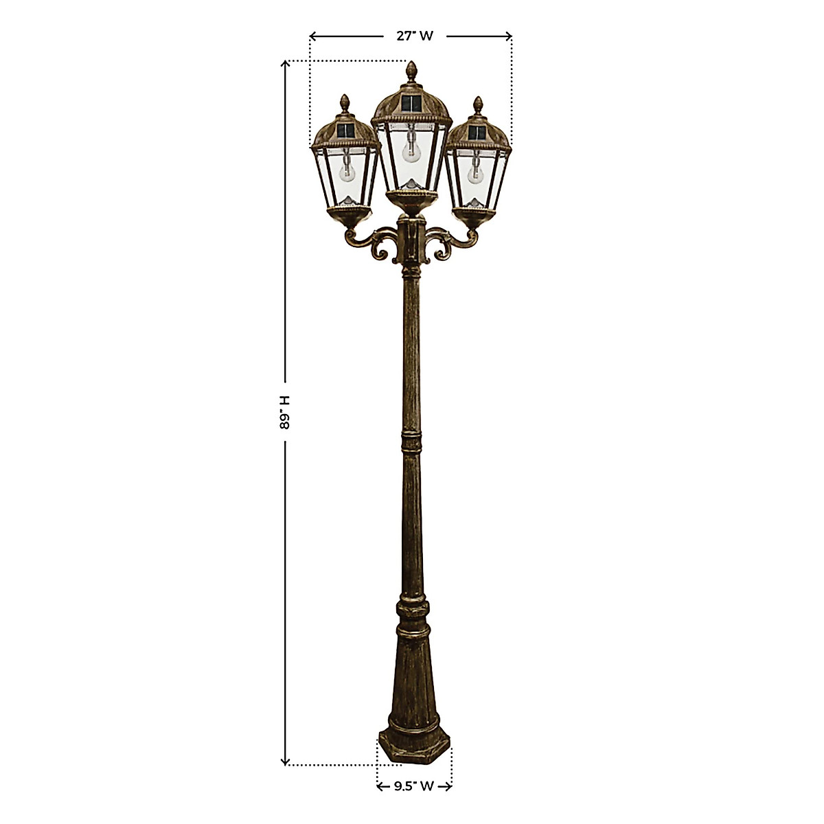 Gama Sonic Royal Bulb Solar Lamp Post Light Kit, 89 inch Tall, Outdoor Triple Head Weathered Bronze Cast Aluminum, Beveled Glass Post Lamp, Light Pole, Warm White Light 2700K 98B303 (Upgraded Panel)