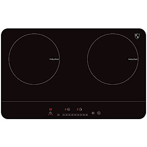 K&H 2 Burner Double Dual 24 Inch Induction ULTRA SLIM Electric Stove Top Ceramic Cooktop White 120V 1800W IN-DD18-120S