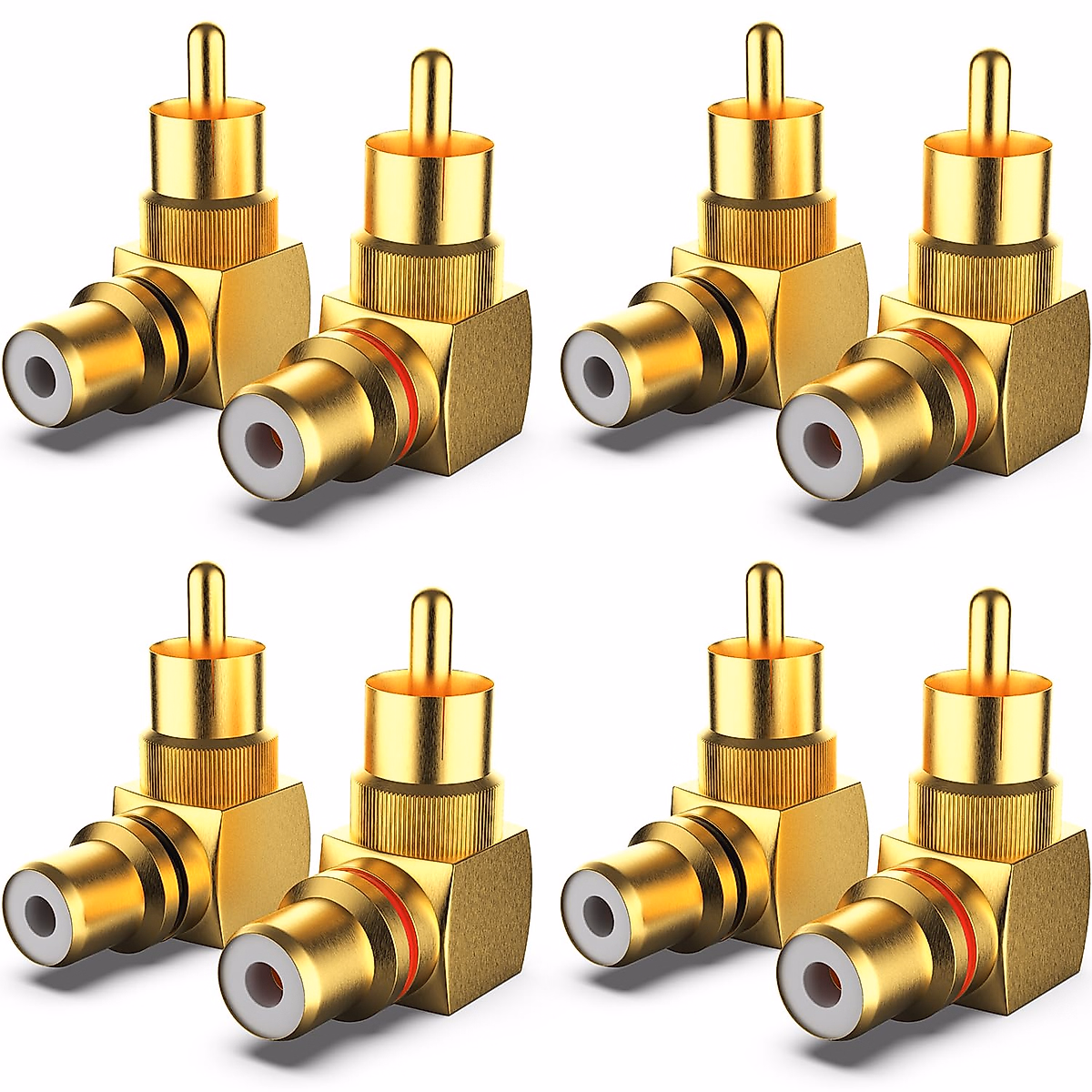 Warmstor RCA Right Angle Adapter, Gold-Plated 8-Pack 90 Degree Metal RCA Male to RCA Female Connector Adapter (4 Black + 4 Red)
