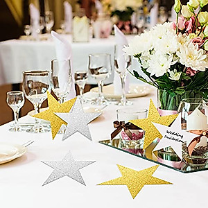 80 Pieces Glitter Star Cutouts Paper Star Confetti Cutouts for Bulletin Board Classroom Wall Party Decoration Supply (Gold, Silver,6 Inches Length)