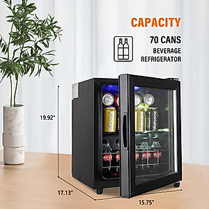 DRIXNO Beverage Refrigerator Mini Small Fridge 75 Cans Drink/Wine/Beer Cooler with Glass Door Office/Bar/Bedroom Compact Refrigerator