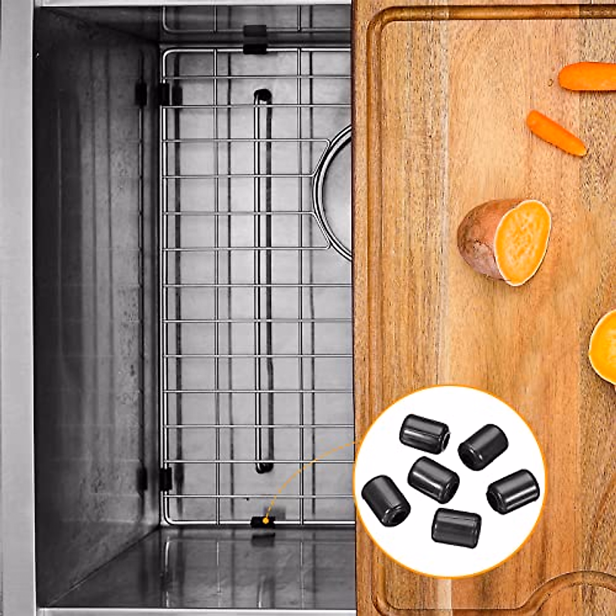 MECCANIXITY Kitchen Sink Rack Feet 5mm ID x 10.5mm OD PVC Sink Replacement Feet for Protective Sink Grid, Black Pack of 20