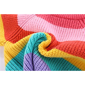 Mud Kingdom Fall Tops Baby Boys Girls Rainbow Stripes Ribbed Knit Color Block Long Sleeve Sweater Pink 12-18 Months