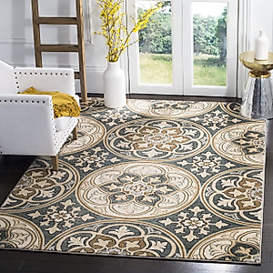 SAFAVIEH Lyndhurst Collection Area Rug - 9' x 12', Slate Blue & Beige, Floral Design, Non-Shedding & Easy Care, Ideal for High Traffic Areas in Living Room, Bedroom (LNH341C)