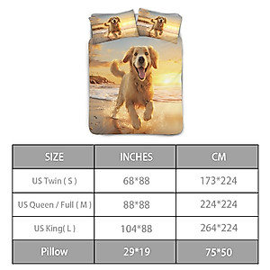 AQYAPTOIY Golden Retriever Duvet Cover for Bedroom Beach Comforter Cover King Size,Bed Covers for Living Room Aesthetic Bedding 3 Pcs Set for Dorm Quilt Cover Blanket Cover for Home