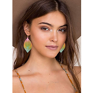 ATIMIGO 6 Pairs Metal Leaf Boho Dangle Earrings Colorful Pendant Drop Hook Statement Earrings Set for Women