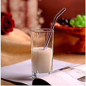 11 Colorful Reusable Glass Straws, Drop-Proof Environmentally 7.8 Inches, With 1 Cleaning Brush and 1 Storage Bag (Elbow straw) A