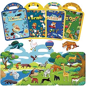3D Puffy Sticker Aktivitätsbücher-Set für Kinder 2–4, wiederverwendbare geschwollene Aufkleber Bücher Fahrzeug, Tiere, Fensteraufkleber für Kinder, Vorschul-Lernaktivitäten für Spielzeug Kleinkinder