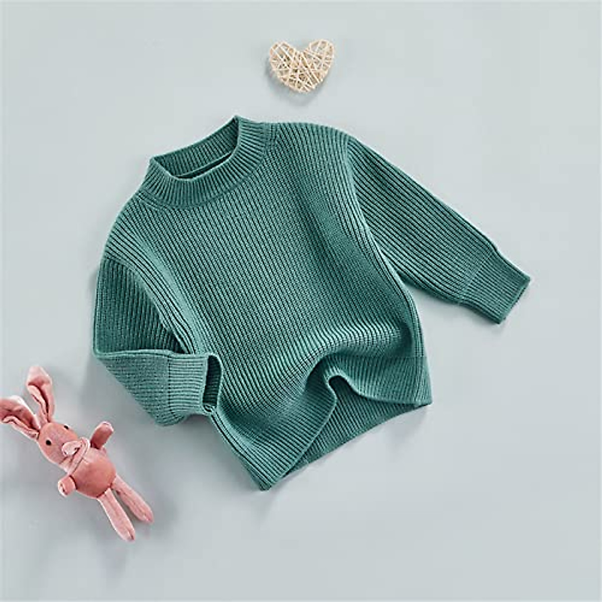 Toddler Baby Knit Sweater Kids Boy Girl Solid Color Long Sleeve Basic Pollover Top Fall Winter Warm Clothes（D-Green,12-24 Months