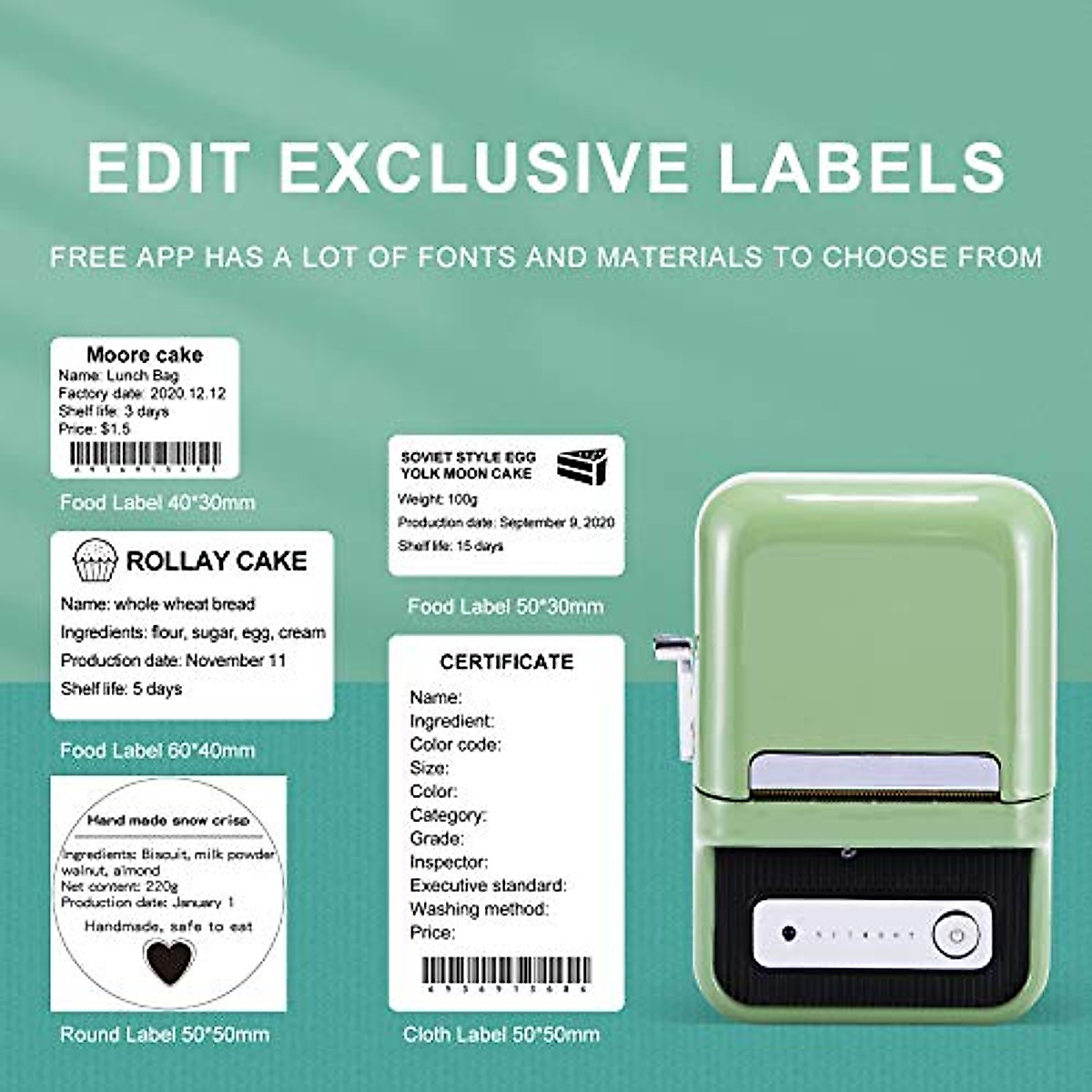 NIIMBOT Label Maker Machine with 1 Roll Free Tape B21 Vintage 2 inches Width Business Thermal Label Printer Price Gun Shipping Label Tag Writer for Home Office Organization Commercial Use (Green)