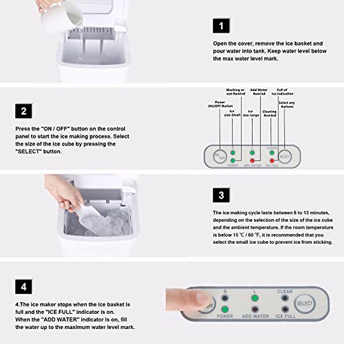 Generic Ice Maker Portable and Compact Ice Maker Machine, Electric High Efficiency Express Clear Operation Control Panel with Ice Scoop, Home Mini Ice Machine, for Parties Mixed Drinks(Medium), white