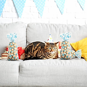 200 Pieces Pet Paw Print Cellophane Bags Dog Party Favor Bags Heat Sealable Treat Bags Dog Paw Gift Bags Cat Candy Bags with 200 Pieces Silver Twist Ties for Pet Treat Party Favor (Blue)