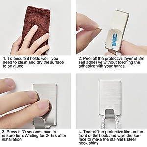 ZQMW Adhesive Hooks, 18 Pack Towel Coat Hooks Robe Clothes Hat Hooks Waterproof Stainless Steel Hooks Cabinet Closet Sponges Wall Hooks for Home, Bathroom, Kitchen, Office, and Outdoor