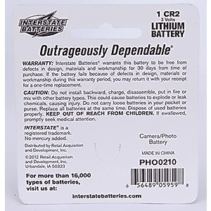 Interstate Batteries CR2 Lithium 3V Battery (10-Pack) 3 Volt 800 mAH Lithium CR2 (PHO0210A) Cameras, Camcorders, Chargers, Flashlights