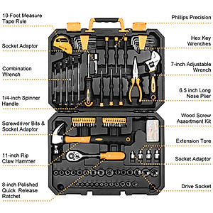 DEKOPRO 128 Piece Tool Set-General Household Hand Tool Kit, Auto Repair Tool Set, with Plastic Toolbox Storage Case