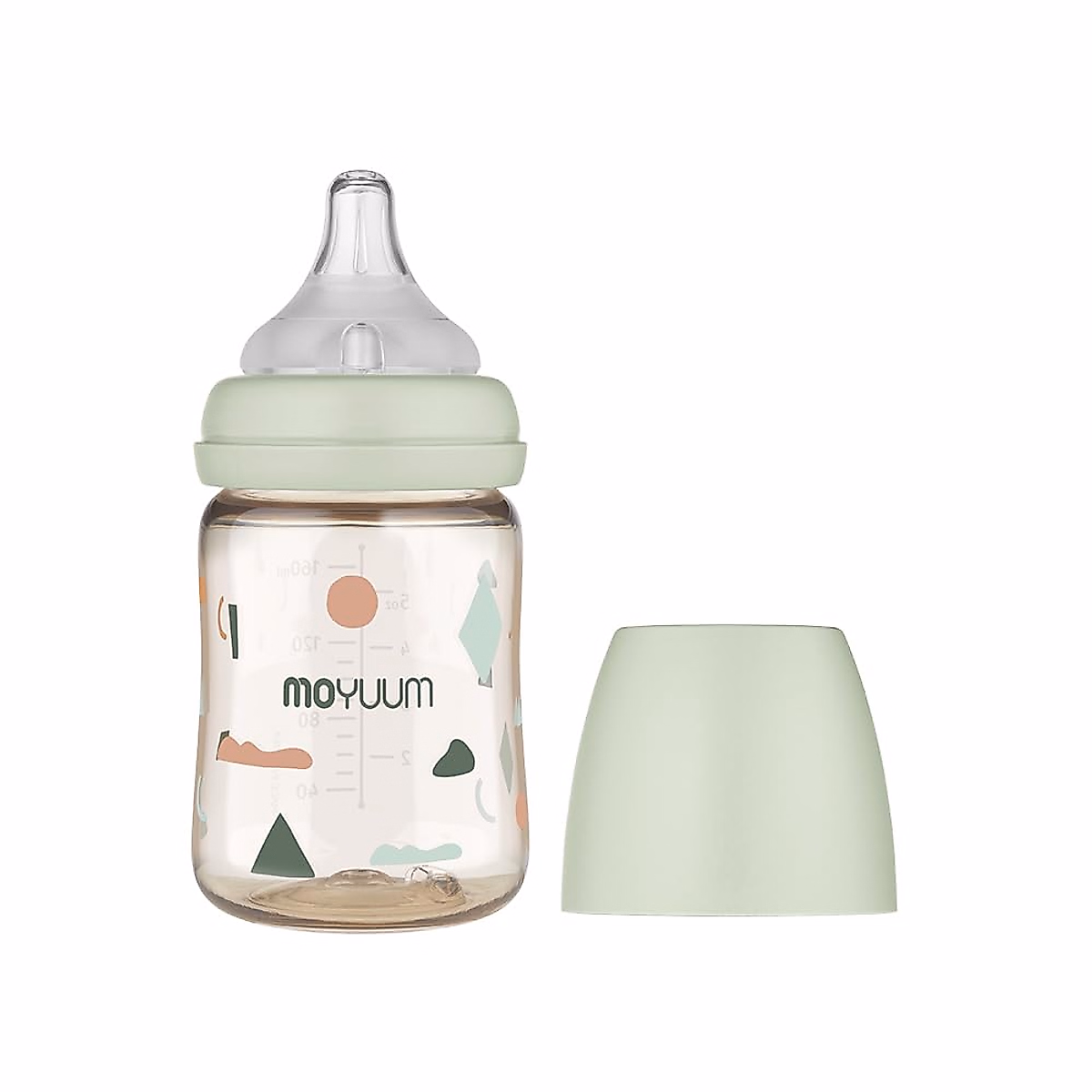 MOYUUM PPSU All in One Baby Bottle, PPSU Baby Bottle for Breastfeeding Babies, Anti-Colic Wide-Neck Non-Tip Stable Base, Easy to Clean Natural Baby Bottle Cloud Edition 170ml, 6oz, Stage 1 (Slow Flow)