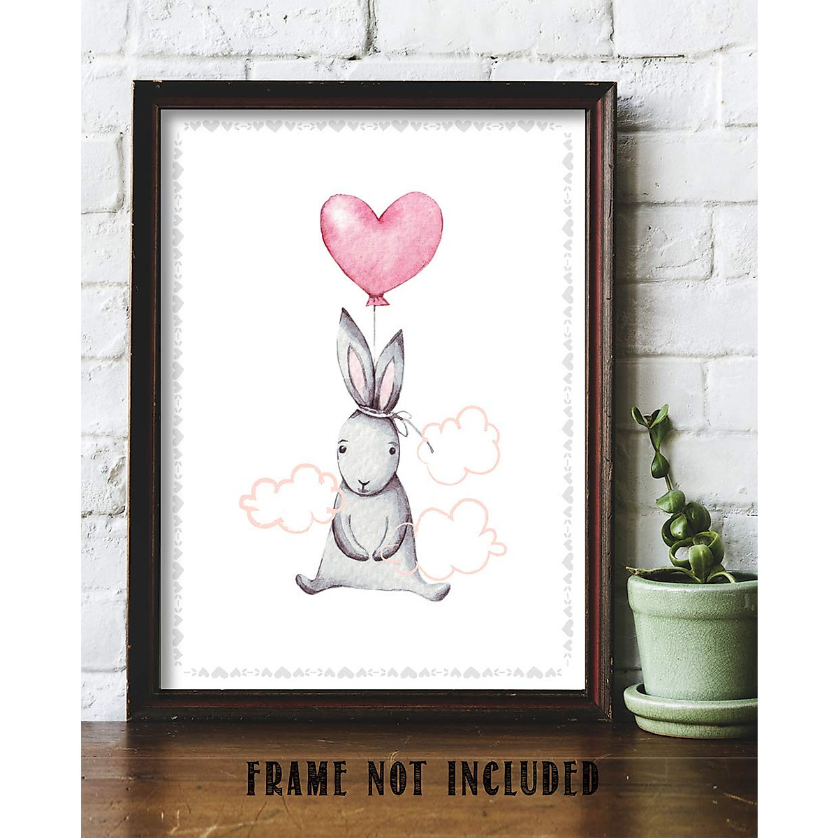 TJ Originals - Children's Nursery Bunny Wall Art - Unframed 11 x 14 Cute Colour Print - Makes a Great Gift for Family and Friends - Unique New Baby Gift, Under $20 Gift (Bunny Pink Balloon)