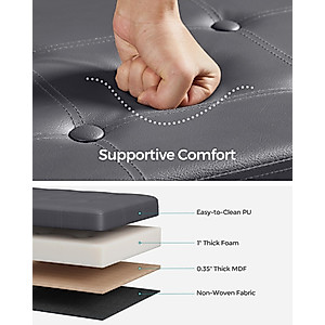 SONGMICS 43 Inches Folding Storage Ottoman Bench, Storage Chest, Footrest, Coffee Table, Padded Seat, Faux Leather, Holds up to 660 lb, Dark Gray ULSF070G01