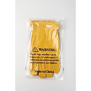 OZERO Leather Work Gloves Flex Grip Stretchable Tough Cowhide Work Gloves 1 Pair (Gold, Medium)