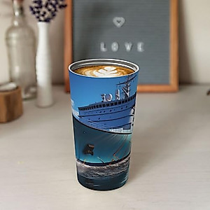 GTKSYNVE Reusable Coffee Mug with Lid and Handle, Ocean Ferry Boat Tumbler for Hot & Cold Drinks 16oz Stainless Steel Insulated Coffee Tumblers Double Wall Vacuum Thermal Cup