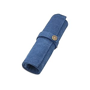 Funny live Pure Color Pen Pencil Wrap Pencils Roll Holder,Simple Retro Style Pen Pouch Bag Coloring Pencils Organizer Holder Colored Pen Paint Brush Storage Pouch (Blue)