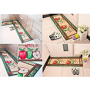 yazi Fabric Kitchen Mat Area Rug Fresh Picked Apples,47x18 Inches and 23x18 Inch, Vintage Apples Jacquard Cotton Fiber Rectangular Bedroom Floor Mat Doormat
