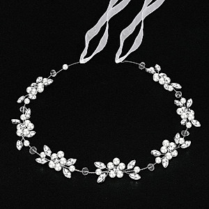 Tanfeine Flower Girl Headpiece, Flower Girl Hair Accessory, Silver Wedding Headband for Girls, Princess Crystal Pearl Hair Accessories for Birthday, Party, First Communion,Wedding