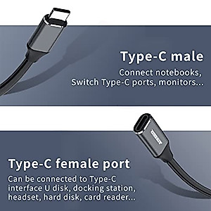 Extension Cable Type C Male to Female USBC to USBC Fast Charging Cable – Multi-Usually USBC to C/USB 3.1 GEN2 High-Speed; Supports 10Gbps/4K Video/PD 100W; Non-Braided C Wire; Black (4 Ft/1.2m)