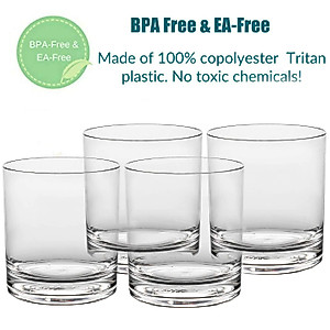PartyProof Unbreakable Cocktail Tumbler Drinking Glasses 12oz Whiskey or Scotch Glass Reusable Tritan Shatterproof Plastic, Set of 4, Dishwasher Safe, Outdoors Drinkware Camping Cups