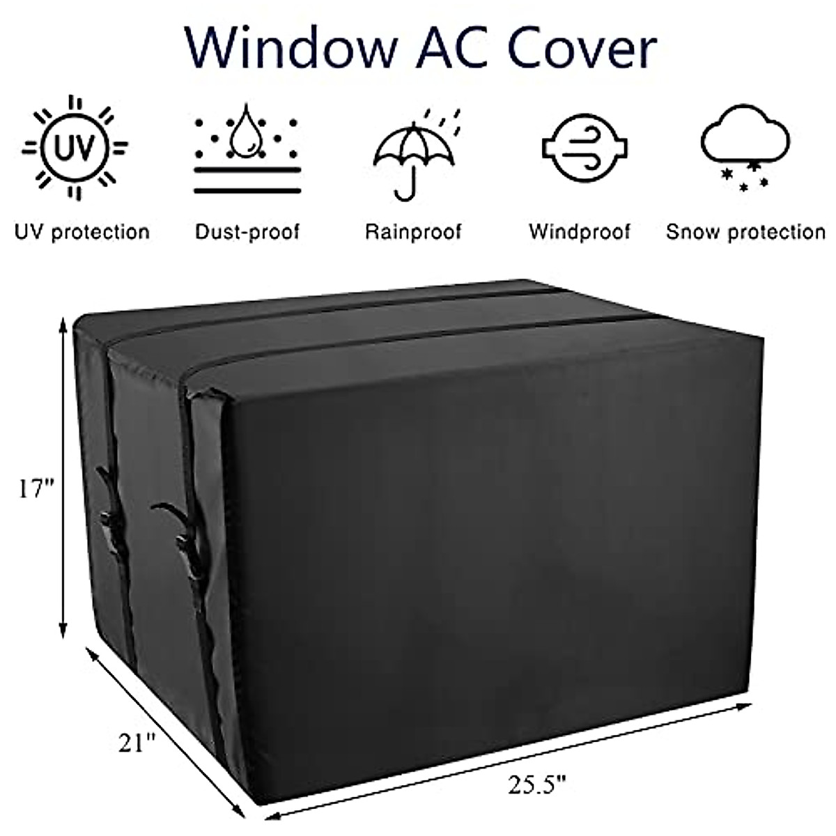 Yesland Window Air Conditioner Cover Outdoor, 25.5''W x 21''D x 17''H Outside Window AC Unit Cover with 2 Adjustable Straps, Black Large Window A/C Cover Bottom Covered AC Covers for Winter