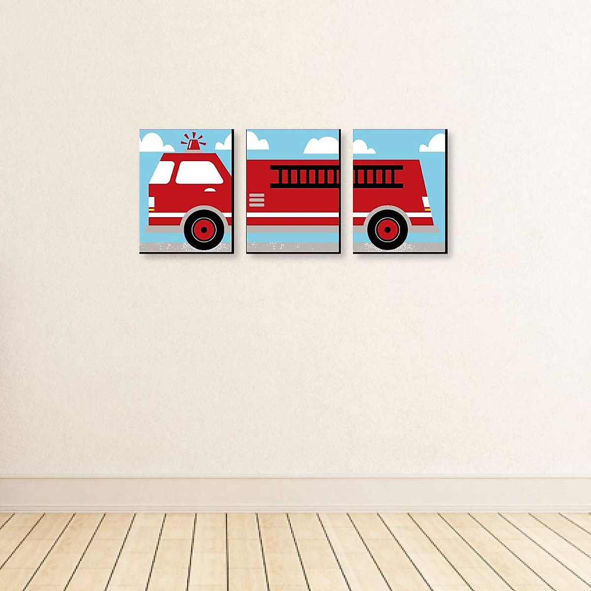 Big Dot of Happiness Fired Up Fire Truck - Firefighter Firetruck Nursery Wall Art and Kids Room Decorations - Gift Ideas - 7.5 x 10 inches - Set of 3 Prints