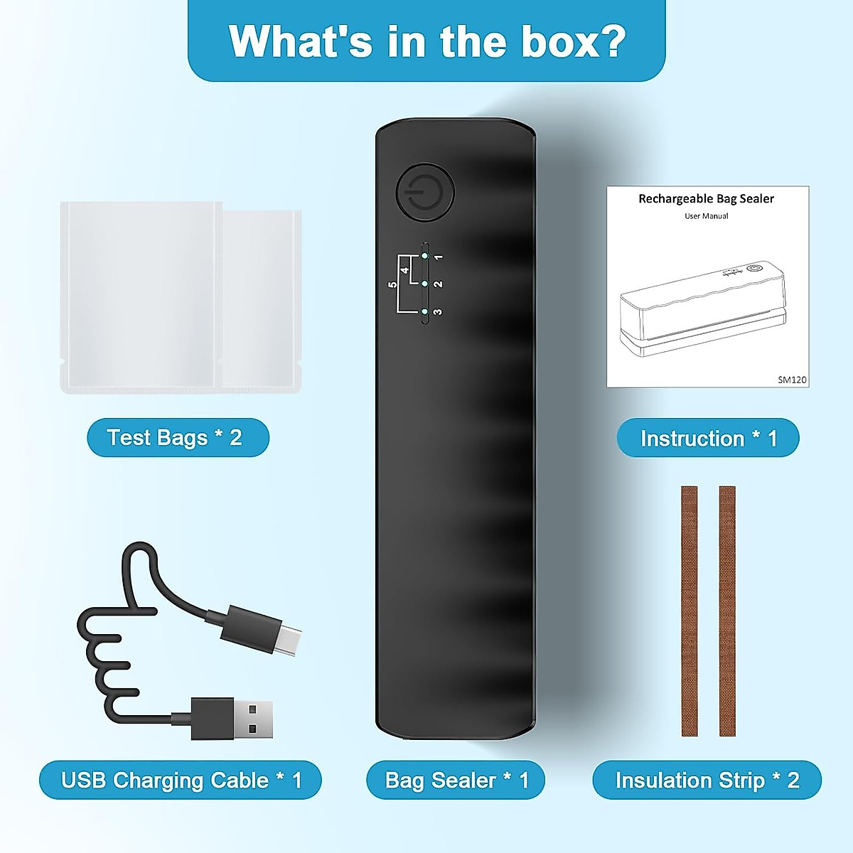 Upgraded Mini Bag Sealer，4000mAh Rechargeable Handheld Mini Heat Sealer with 4.7" Heating Strip & 5 Adjustable Gears-Quick Heat Bag Resealer for Chip Bag, Snack Bag, Plastic Bag - Keep Food Fresh