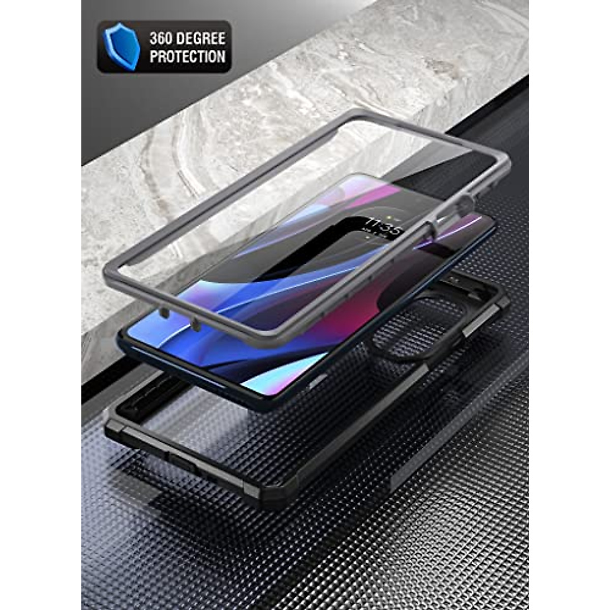 Poetic Guardian Series Case Designed for Motorola Edge Plus 5G 6.7" (2022) / Edge+ 5G UW (2022), Model # XT2201,Full Body Hybrid Shockproof Bumper Cover with Built-in Screen Protector, Black/Clear