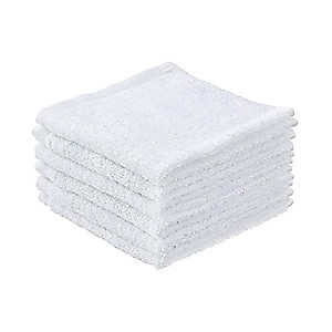Superio Terry Cloth Rags White Washcloths 100% Cotton 12" Cleaning Cloths, Kitchen Towels, Facial Washcloth, Spa Cloths, Hand Towel, Small Lint Free Rags for Multi-Purposes (6 Pack)