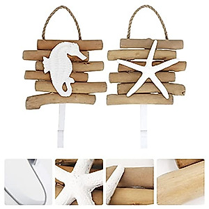 HEALLILY Nautical Wall Hook Mediterranean Coat Hook Towel Wall Hooks Wooden Hangers Nautical Beach Signs Rustic Wall Decor for Bedroom Living Room 2PCS