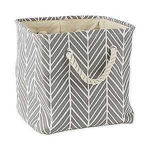 DII Polyester Container with Handles, Herringbone Storage Bin, Large Round, Small Square, Gray