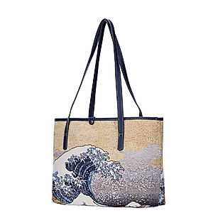 Signare Tapestry Shoulder Bag for Woman Travel or Work Tote Bags for Women In Hokusai Great Wave off Kanagawa Design|COLL-ART-JP-WAVE