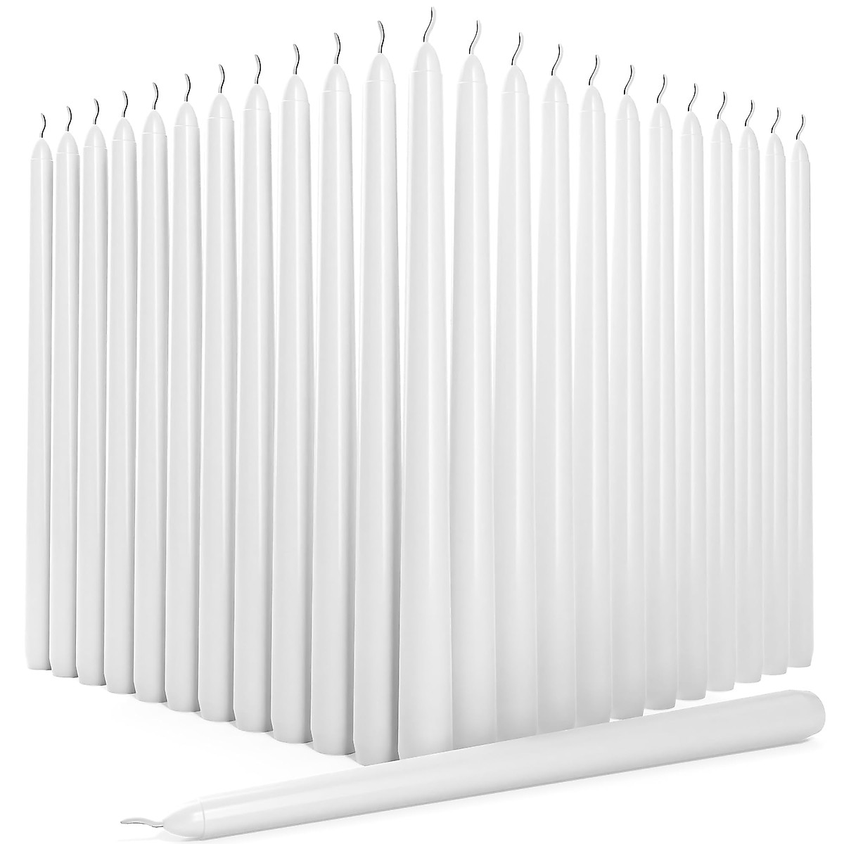 Relishous 24 Pack Tall White Taper Candles, 10 inch (H) Dripless, Unscented Dinner Candle, Smokeless Taper Candles, Paraffin Wax with Cotton Wicks, 8 Hours Burn Time