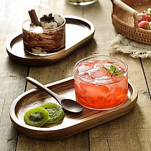 Elsjoy Set of 2 Acacia Wooden Serving Trays, Natural Wood Serving Platters Set with Lip, Oval Charcuterie Plates Board Rustic Long Bread Fruit Dishes for Kitchen Decor, 14"x7" and 11"x5.5"