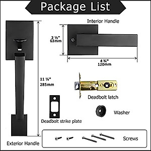 Azdele Black Front Door Handle Set, Entry Door Handle Set with Door Lever Reversible for Right and Left Handed Doors, Single Cylinder Exterior Door Handleset with Lower Half Lever, Matte Black