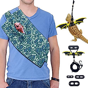 Hamiledyi Bearded Dragon Carrier Adjustable Reptile Sling Lizard Accessories with Leash Bat Wings for Leopard Gecko Chameleon Lizards Small Reptile Hamster Gerbils Mouse