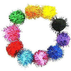 TECH-P®100 Pack 1.5 Inch Pom Poms with Glitter Tinsel and 30 PCS 1.18"30mm Non Glitter Pom Poms Sparkle Balls Cat Toy Balls– Assorted Color