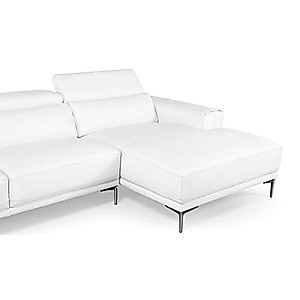 Zuri Furniture Rousso Leather Sectional with Ratcheting Headrests and Right Chaise in White
