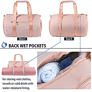 KCY Sports Gym Bag with Wet Pocket & Shoes Compartment for Women Girls, Small Sports Duffel Bag for Yoga Baseball Camping Travel, Waterproof, Lightweight, Pink